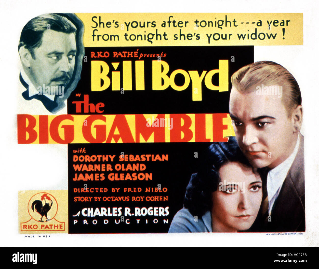 THE BIG GAMBLE, US poster, from left: Warner Oland, Dorothy Sebastian, William Boyd, 1931 Stock ...