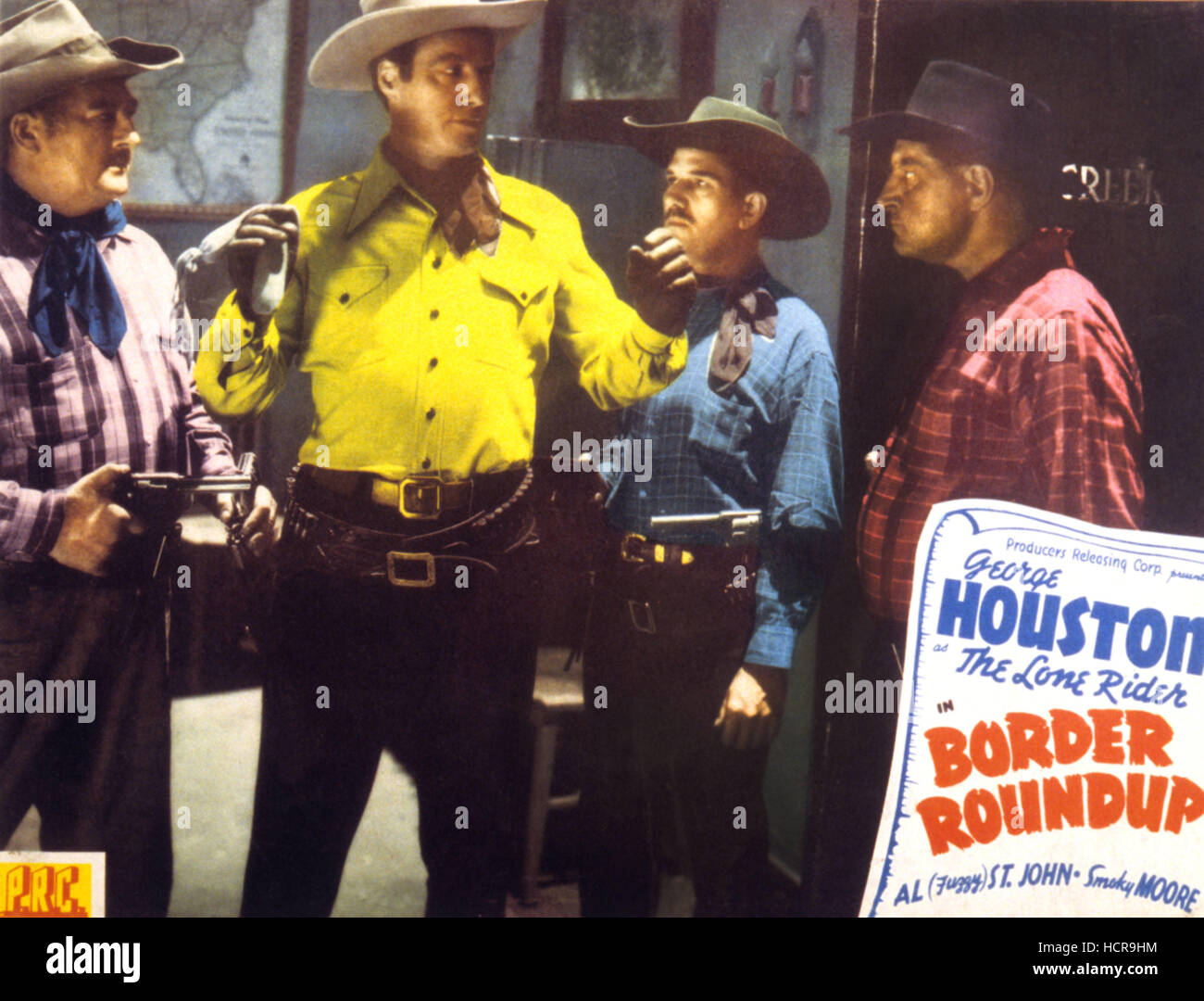 BORDER ROUNDUP, second from left: George Houston on lobbycard, 1942 ...