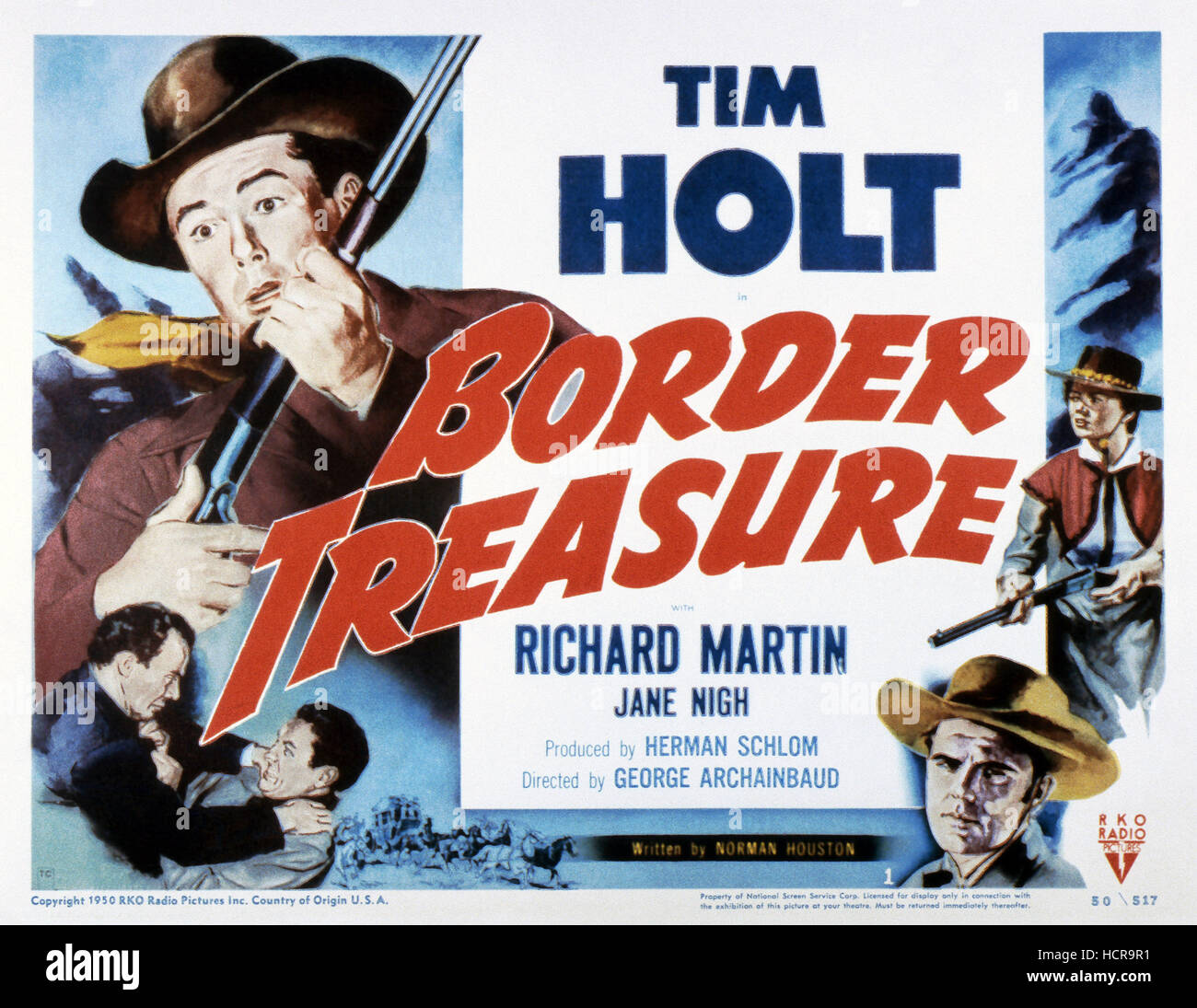 BORDER TREASURE, top left: Tim Holt; right: Jane Nigh, John Doucette ...