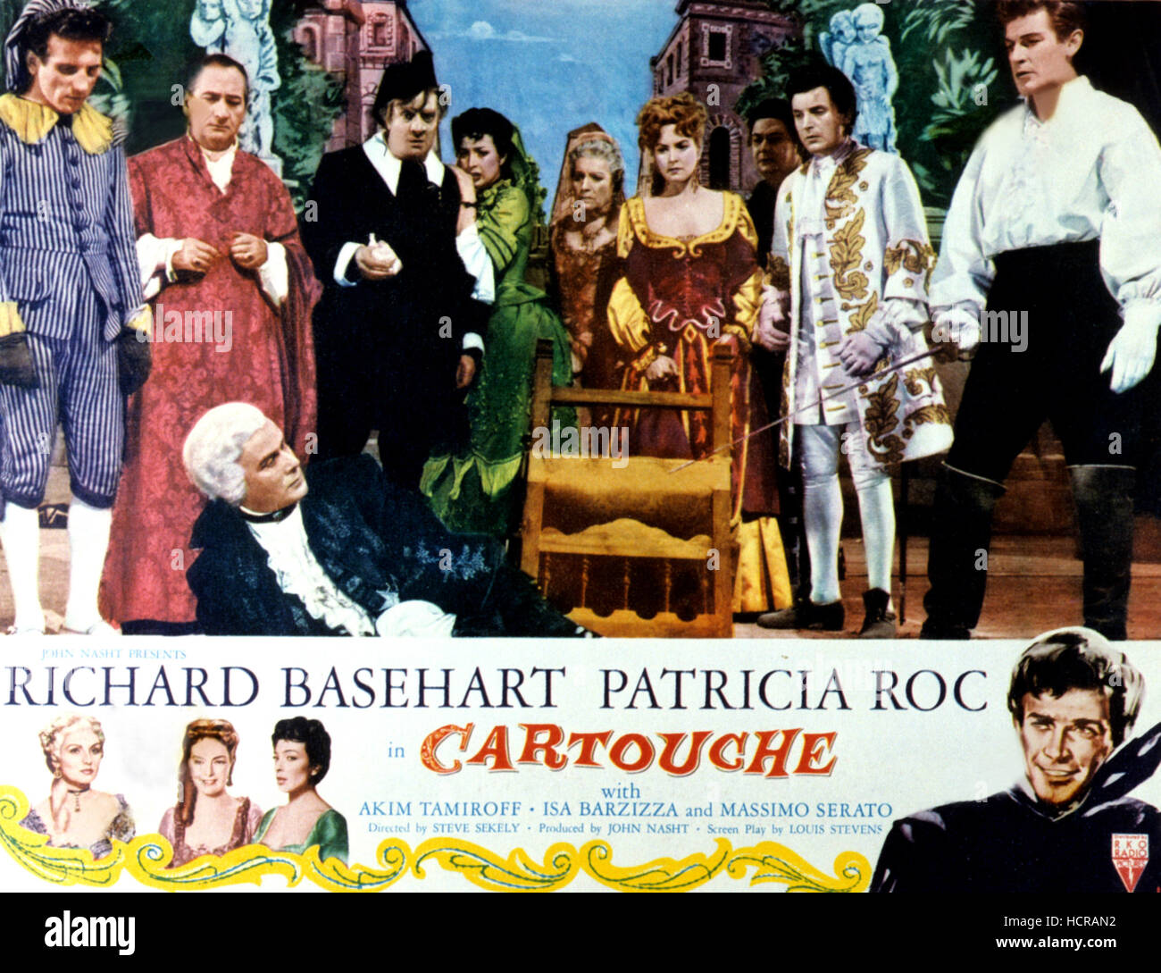 CARTOUCHE, standing on far right: Richard Basehart on lobbycard, 1954 ...