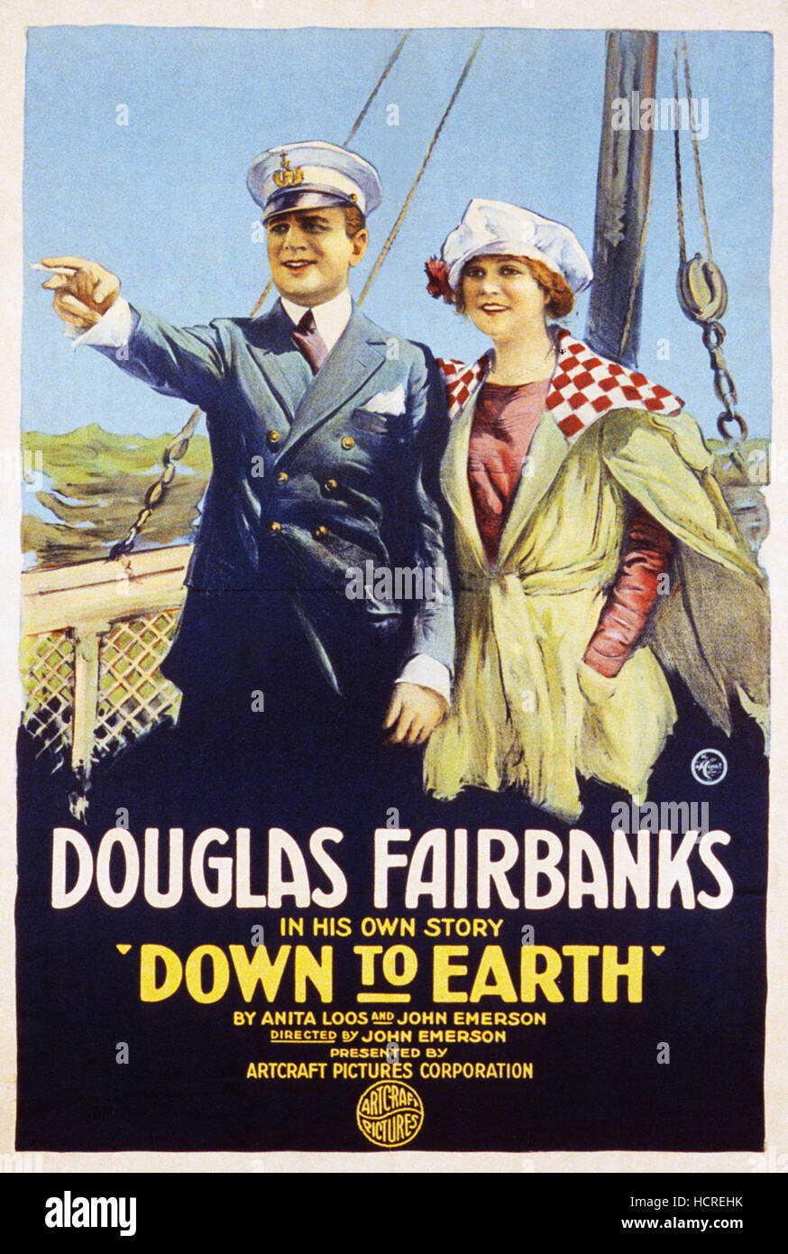 DOWN TO EARTH, l-r: Douglas Fairbanks, Sr., Eileen Percy on poster art ...