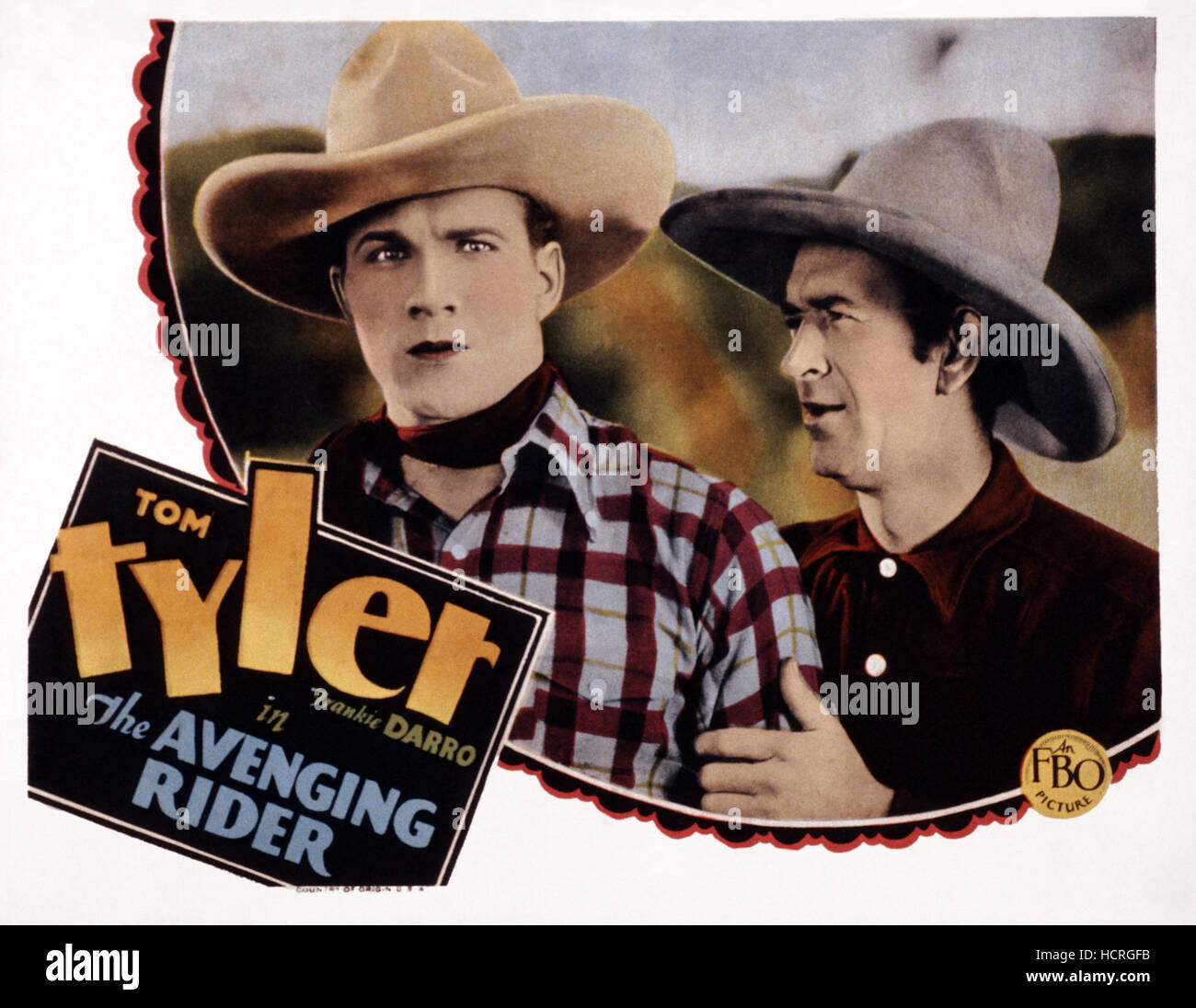 THE AVENGING RIDER, US lobbycard, Tom Tyler (left), 1928 Stock Photo ...