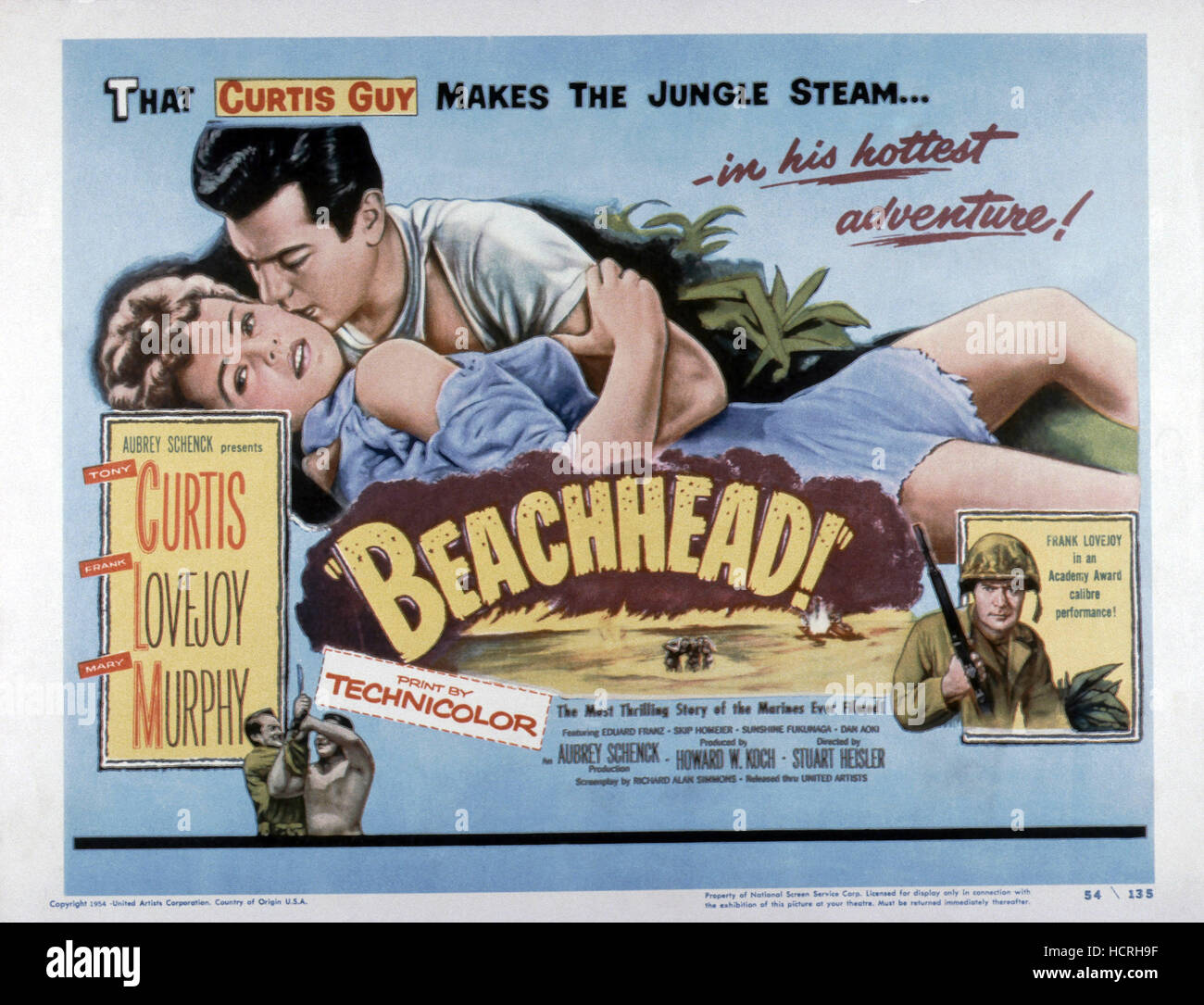 BEACHHEAD, top from left: Mary Murphy, Tony Curtis, Frank Lovejoy (bottom right), 1954 Stock ...