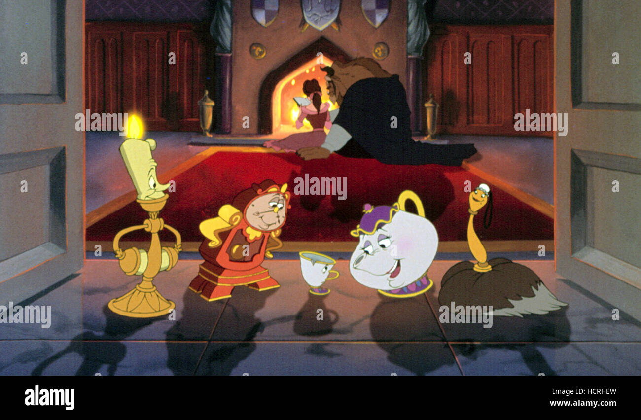BEAUTY AND THE BEAST, Disney animation, Lumiere, Cogsworth, Chip, Mrs ...