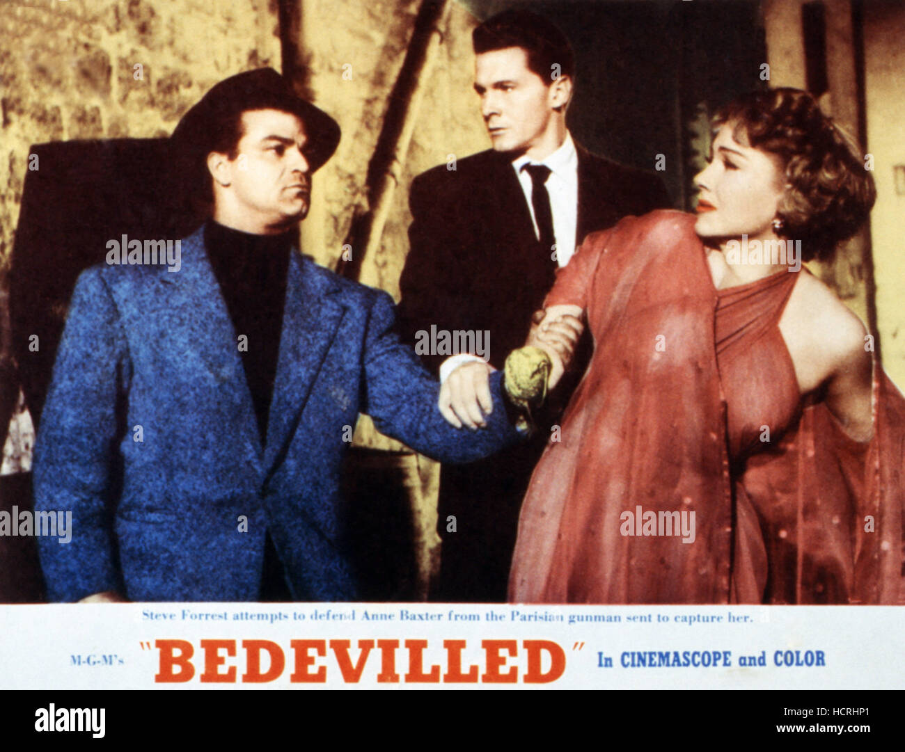 BEDEVILLED, center: Steve Forrest, right: Anne Baxter on lobbycard ...