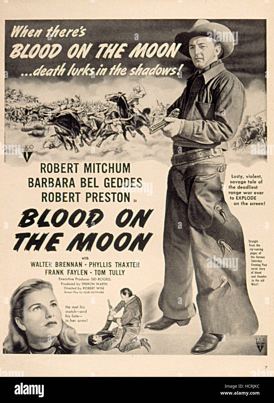 BLOOD ON THE MOON, Barbara Bel Geddes, Robert Mitchum, 1948, poster art ...