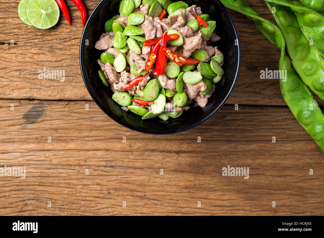 Beautiful thai food cuisine on natural wood texture Stock Photo - Alamy