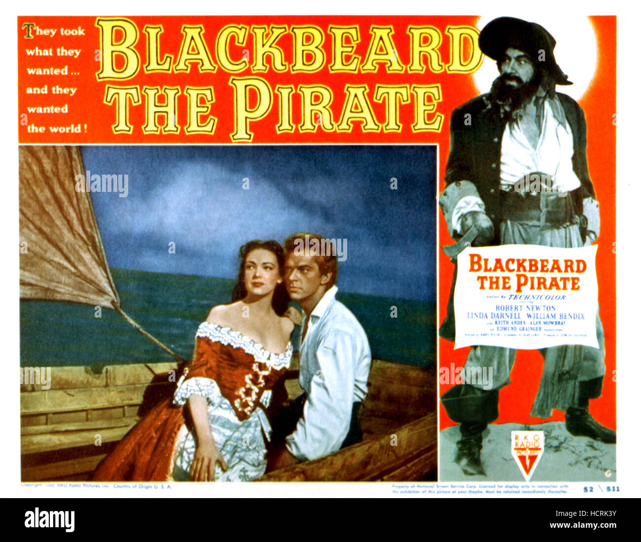 BLACKBEARD THE PIRATE, (lobbycard), Linda Darnell, Keith Andes, Robert ...