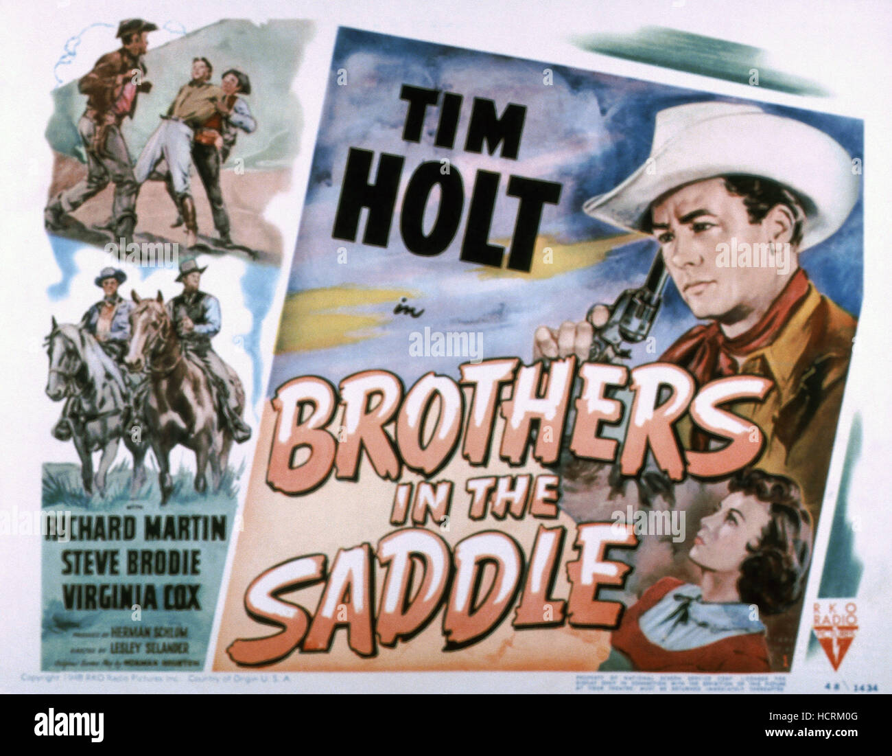 BROTHERS IN THE SADDLE, US lobbycard, right, from top: Tim Holt ...
