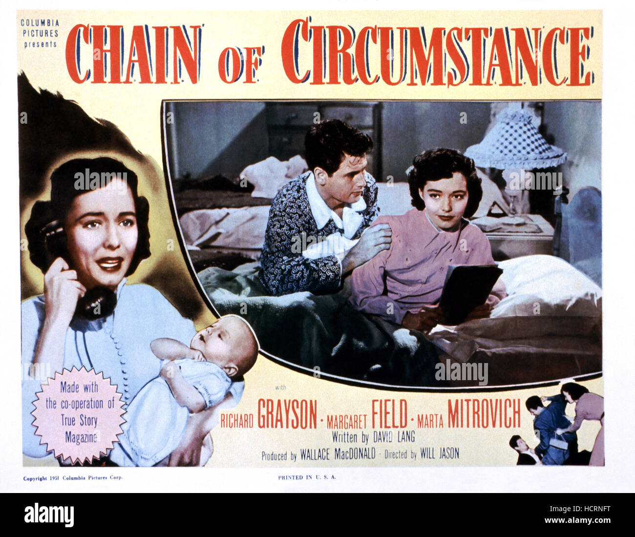 CHAIN OF CIRCUMSTANCE, US lobbycard, Margaret Field (left), top from ...