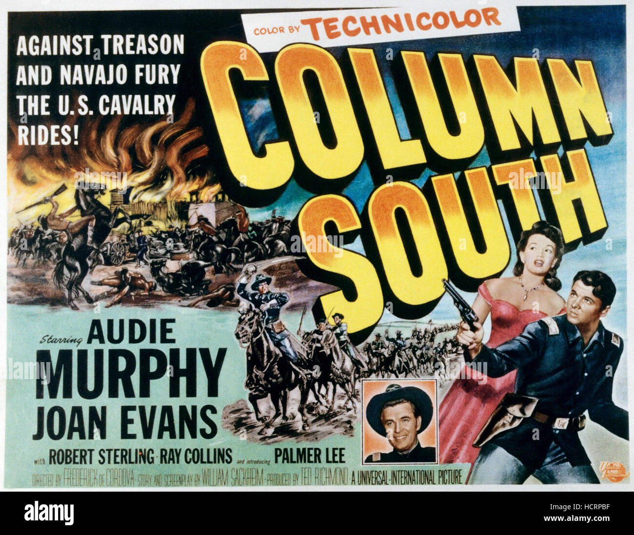 COLUMN SOUTH, l-r: Palmer Lee, Joan Evans, Audie Murphy, poster art ...