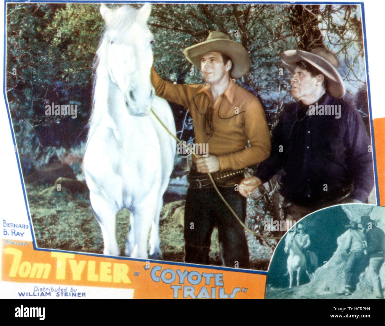 COYOTE TRAILS, l-r: Tom Tyler, Ben Corbett on lobbycard, 1935 Stock Photo - Alamy