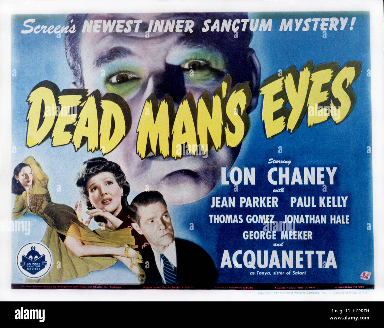 DEAD MAN'S EYES, Lon Chaney Jr., Jean Parker, Paul Kelly, 1944 Stock ...