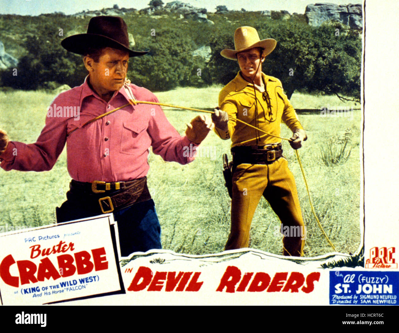 DEVIL RIDERS, right: Buster Crabbe on lobbycard, 1943 Stock Photo - Alamy
