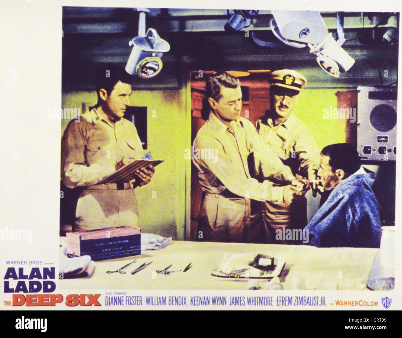 THE DEEP SIX, center: Alan Ladd, right: Keenan Wynn on lobbycard, 1958 ...