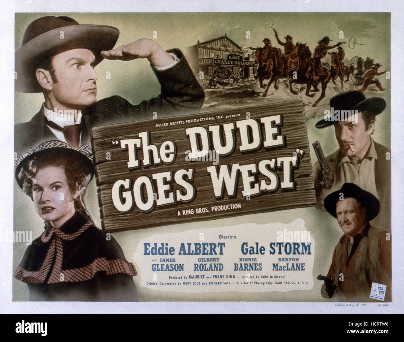 THE DUDE GOES WEST, US poster, left from top: Eddie Albert, Gale Storm ...