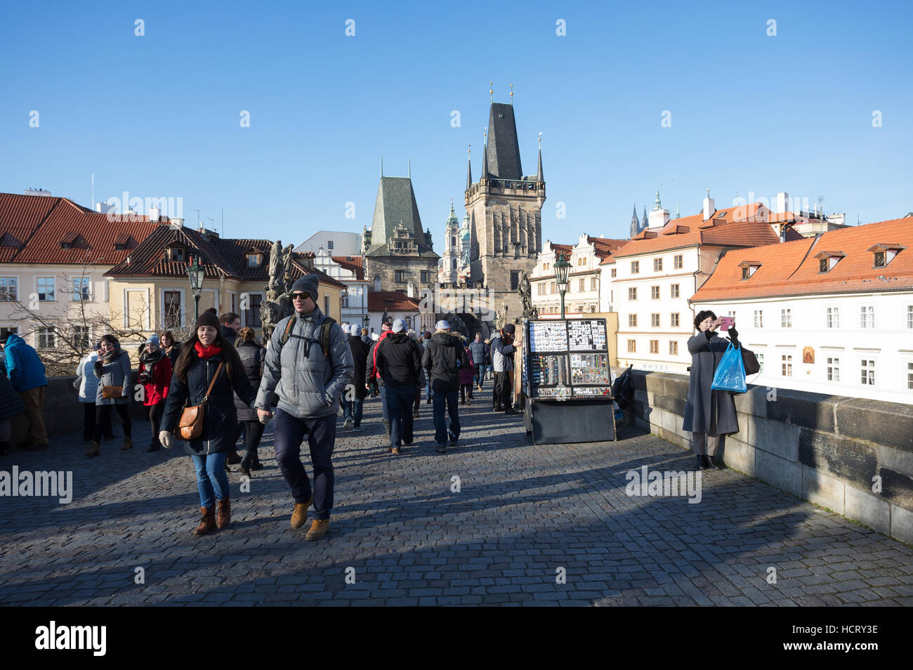 PRAGUE, CZECH REPUBLIC - DECEMBER 3, 2016: Charles Bridge in first ...