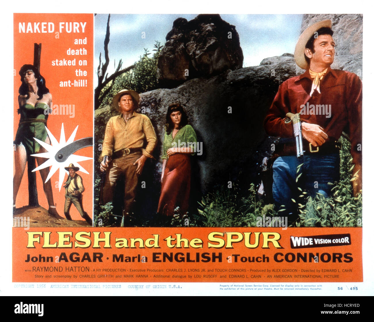 FLESH AND THE SPUR, from left: John Agar, Marla English, Mike 'Touch' Connors, 1957 Stock Photo ...