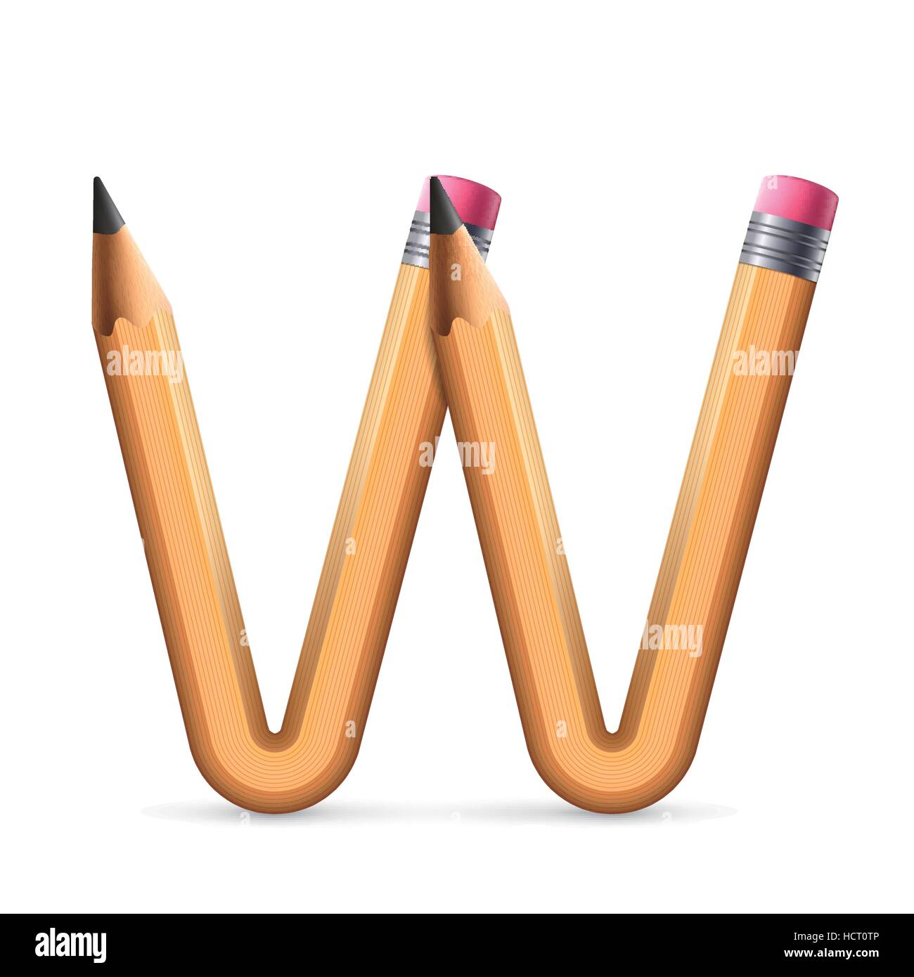 3d yellow pencil alphabet W isolated on white background Stock Vector ...