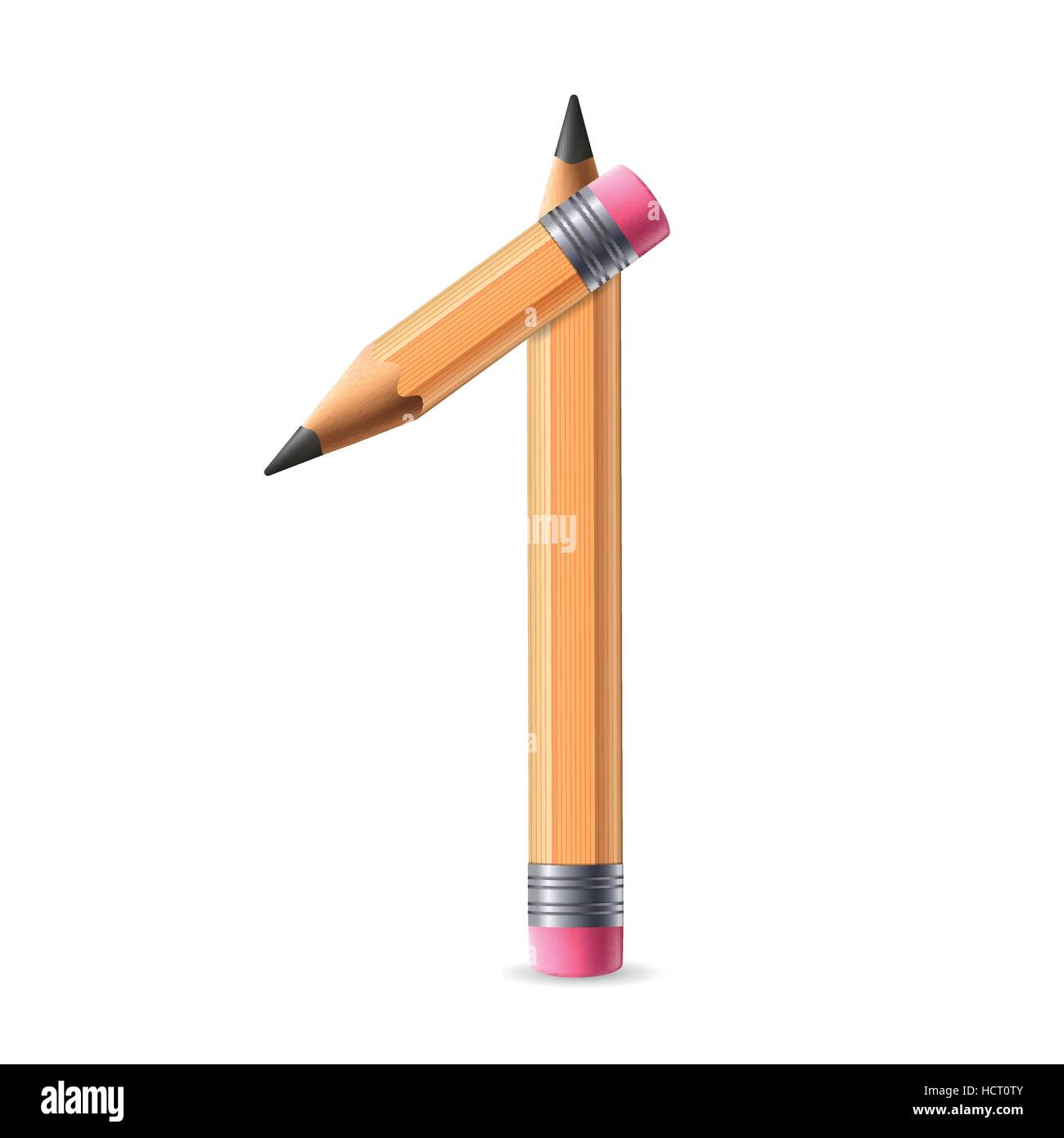 3d yellow pencil number 1 isolated on white background Stock Vector ...
