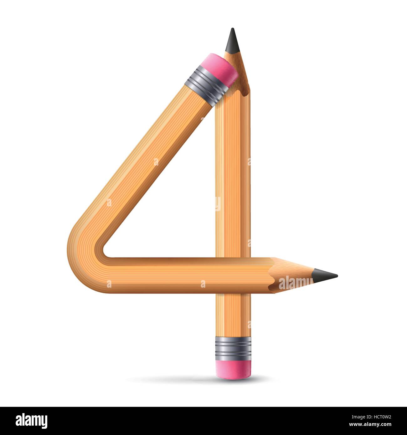 3d yellow pencil number 4 isolated on white background Stock Vector ...