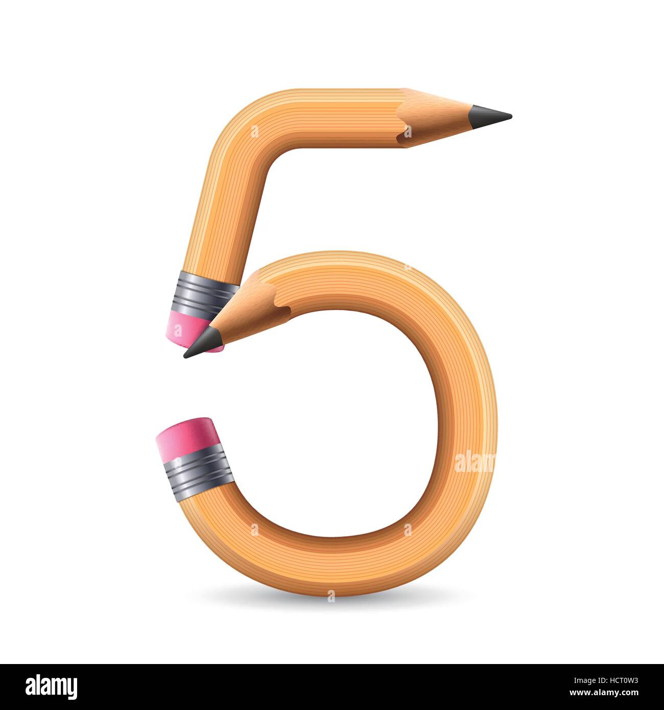 3d yellow pencil number 5 isolated on white background Stock Vector ...