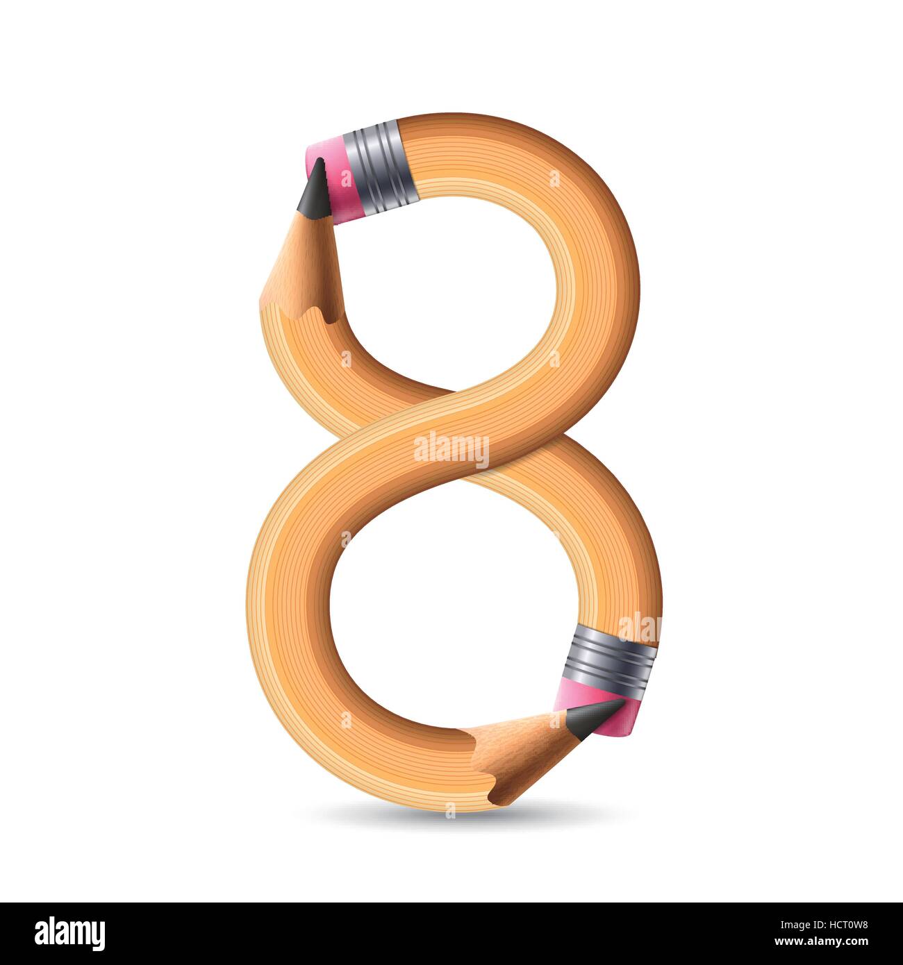 3d yellow pencil number 8 isolated on white background Stock Vector ...