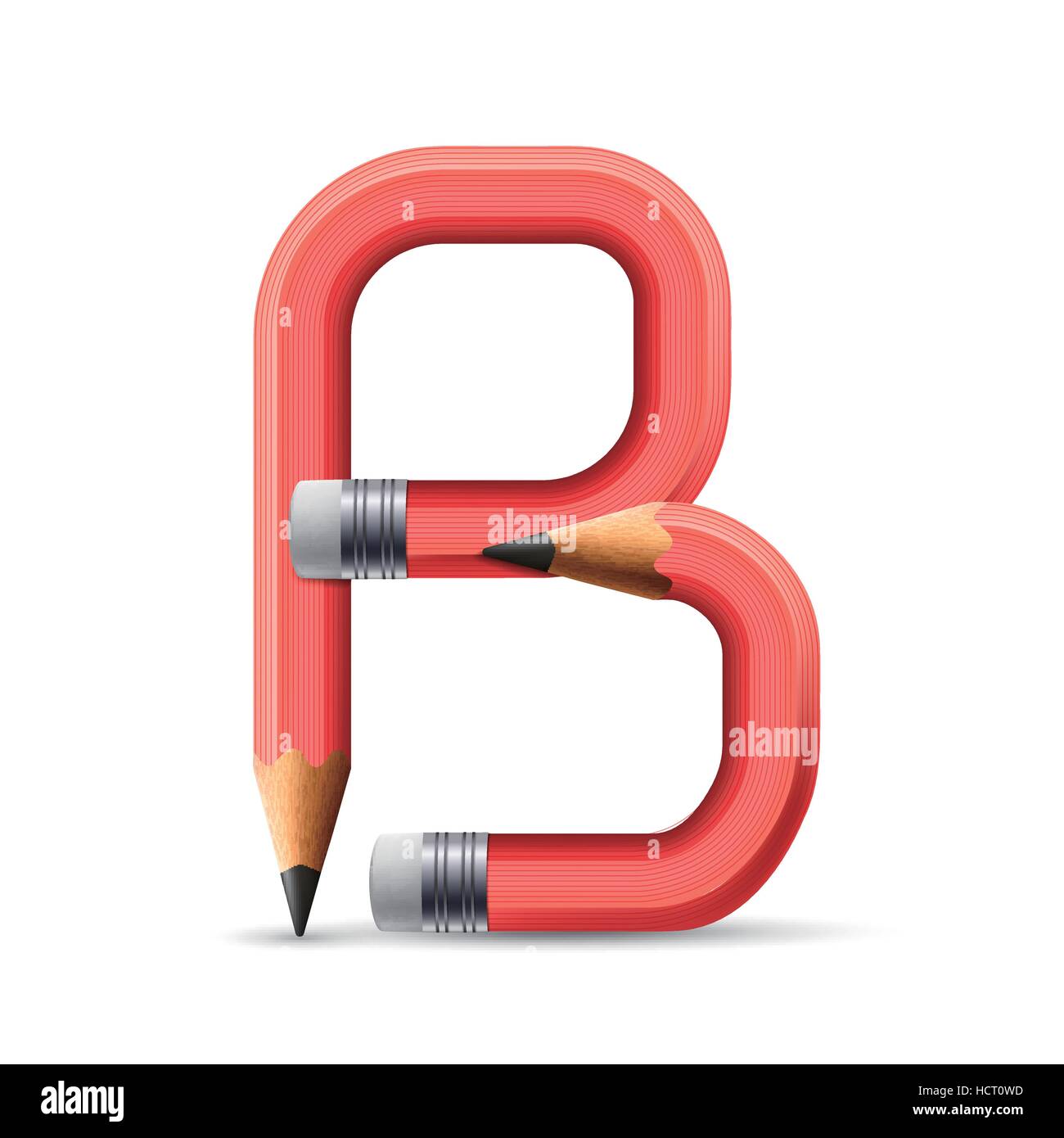 3d pink pencil alphabet B isolated on white background Stock Vector ...