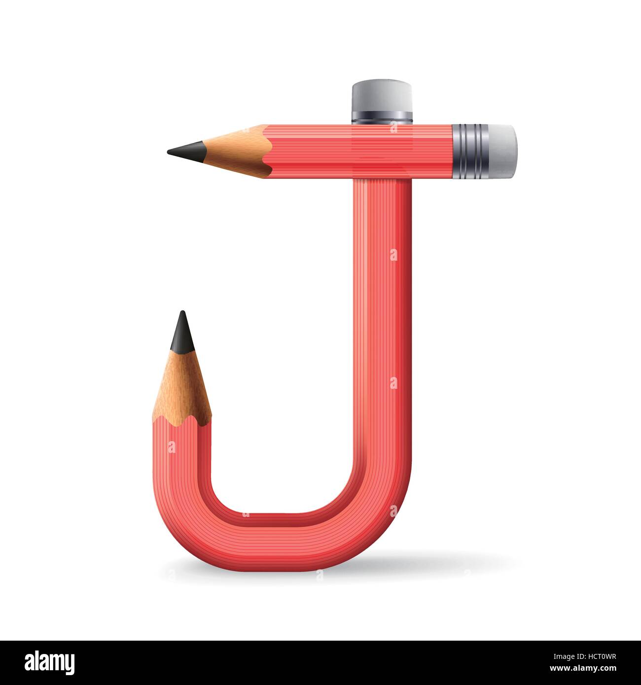 3d pink pencil alphabet J isolated on white background Stock Vector ...