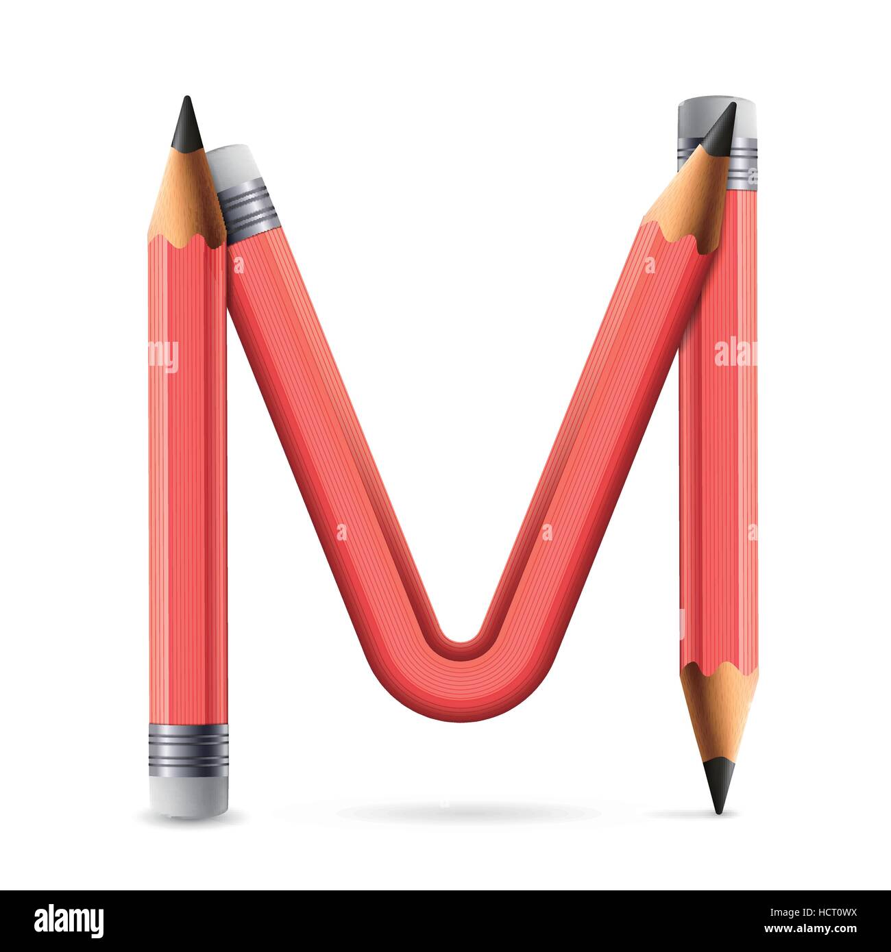 3d pink pencil alphabet M isolated on white background Stock Vector ...