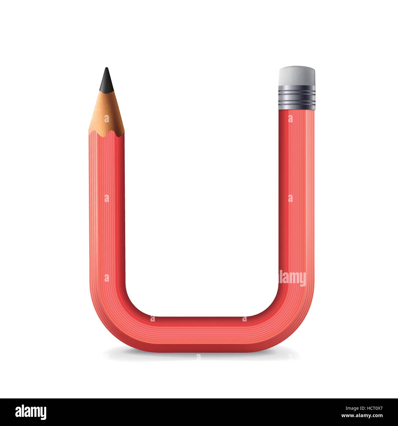 3d pink pencil alphabet U isolated on white background Stock Vector ...