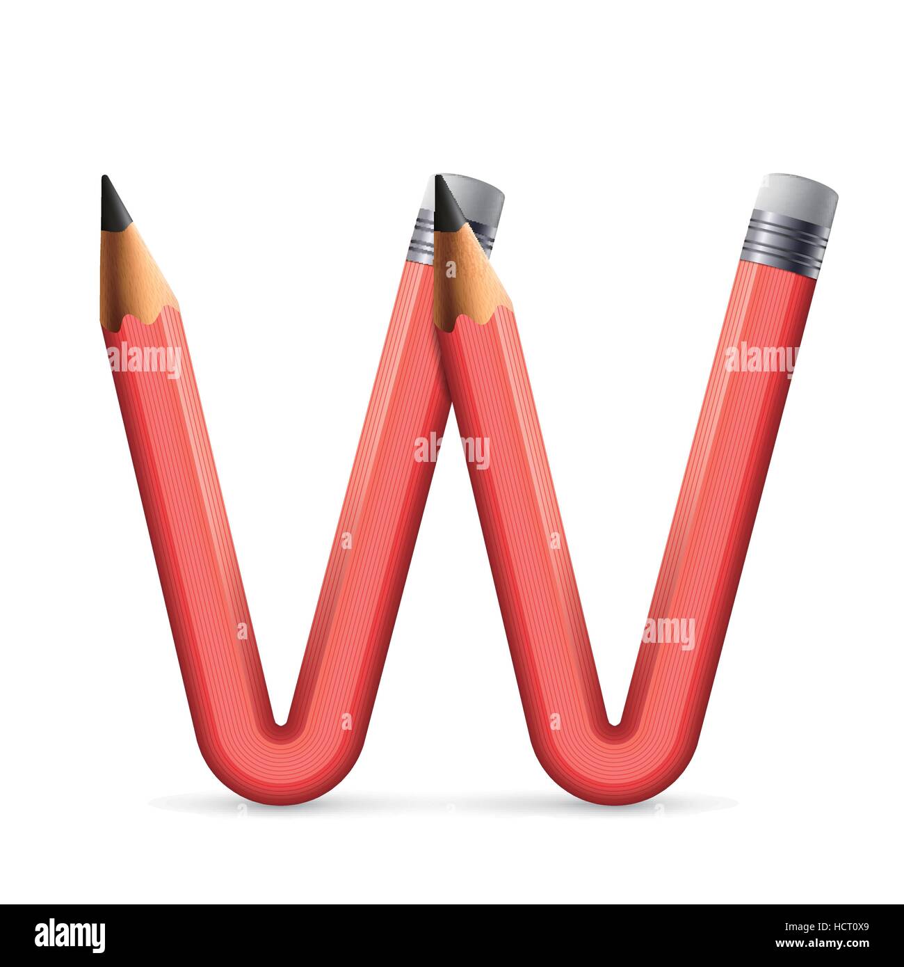 3d pink pencil alphabet W isolated on white background Stock Vector ...