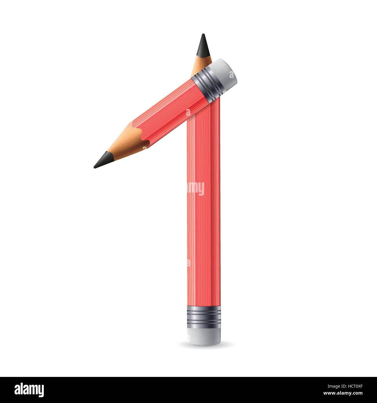 3d pink pencil number 1 isolated on white background Stock Vector Image ...