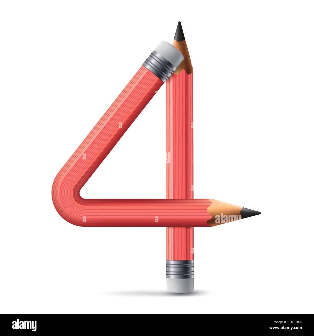 3d pink pencil number 4 isolated on white background Stock Vector Image ...