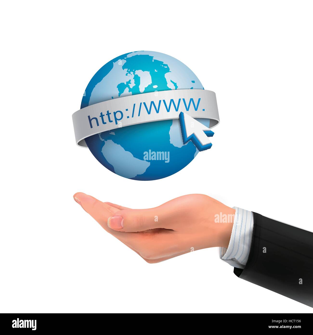 3d hand holding globe Internet symbol over white background Stock ...