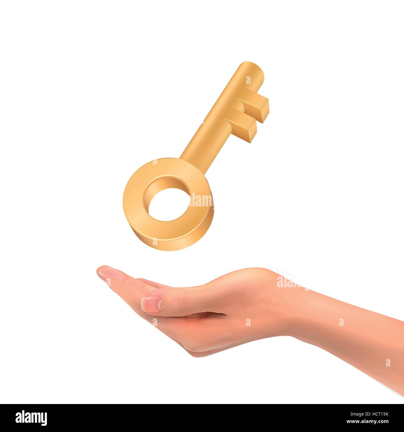 3d hand holding a golden key over white background Stock Vector Image ...