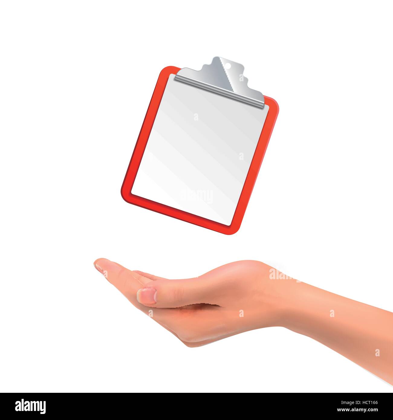 3d hand holding clipboard over white background Stock Vector Image ...