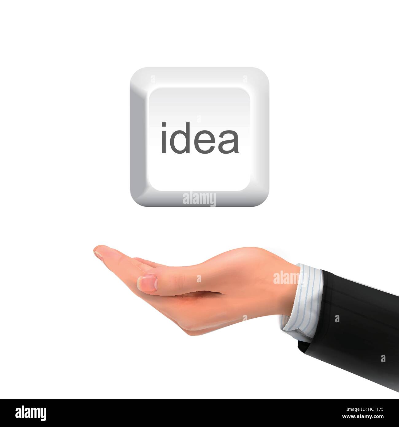 3d hand holding idea keyboard button over white background Stock Vector ...