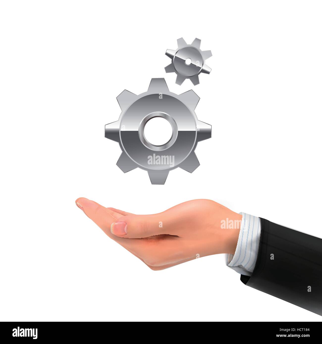 3d hand holding gear symbol over white background Stock Vector Image ...