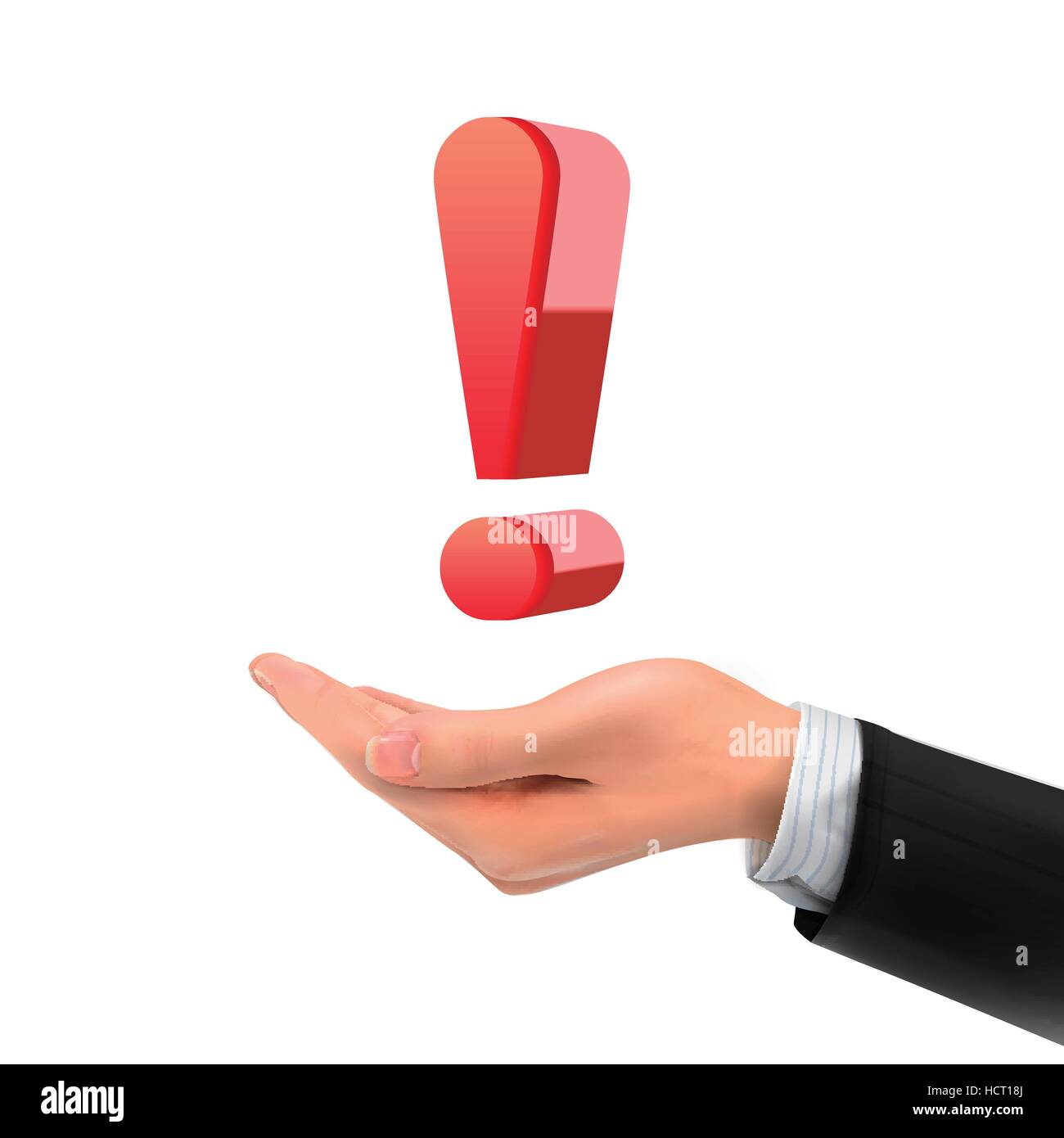 3d hand holding exclamation over white background Stock Vector Image ...