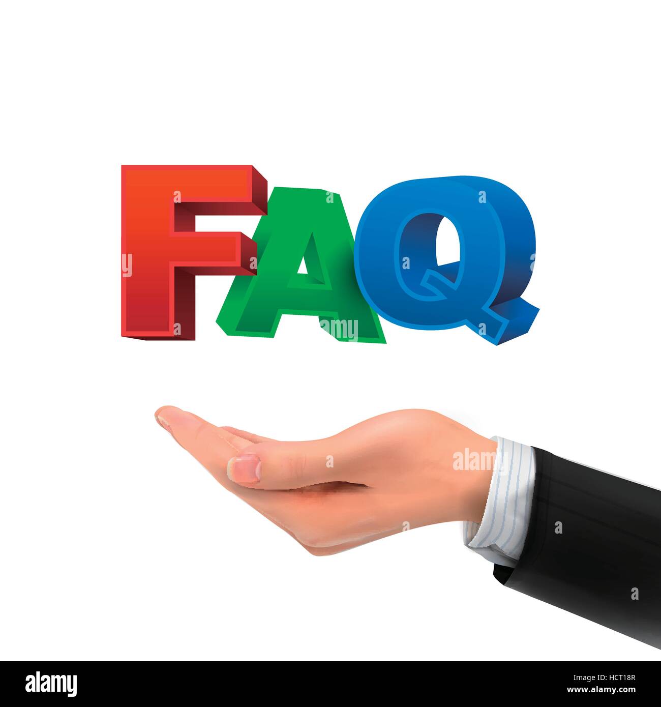 3d hand holding FAQ words over white background Stock Vector Image ...