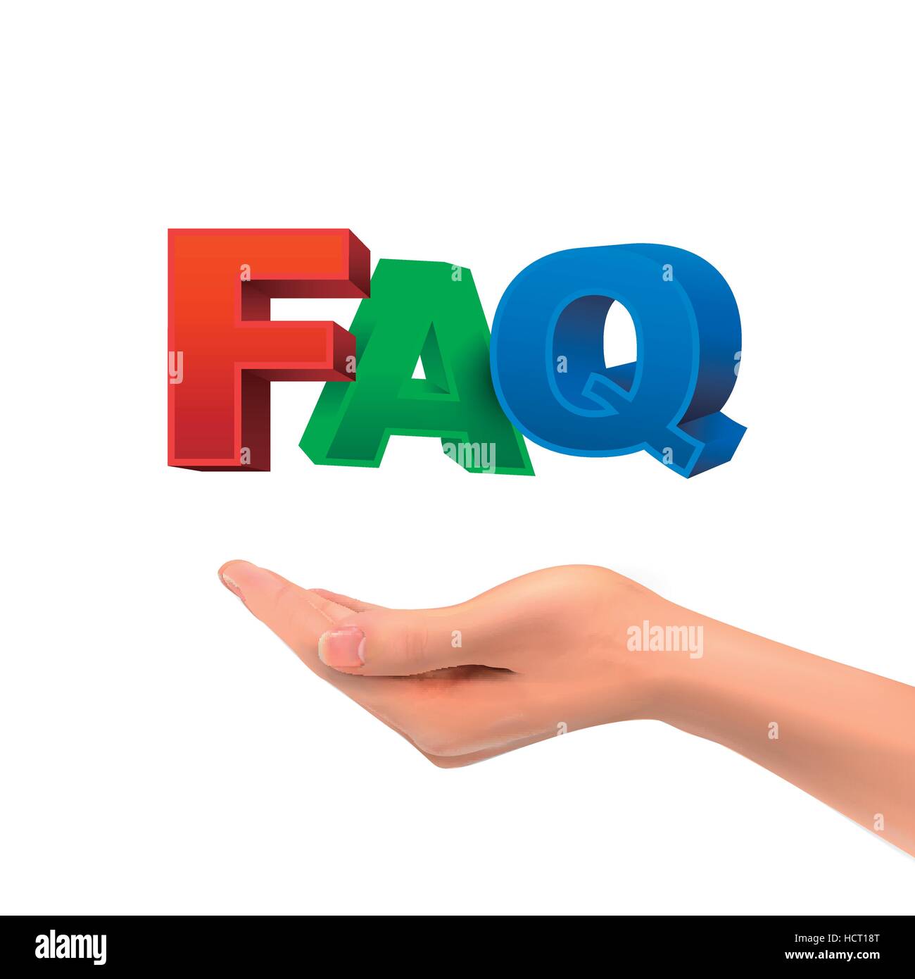 3d hand holding FAQ words over white background Stock Vector Image ...