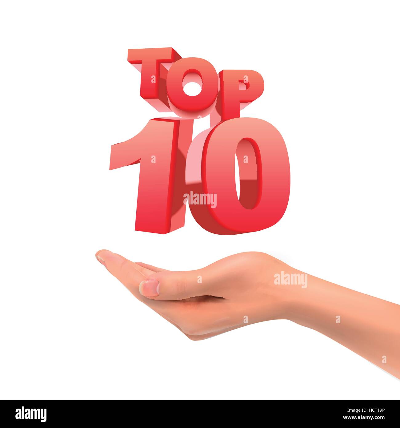 3d hand holding top 10 words over white background Stock Vector Image ...