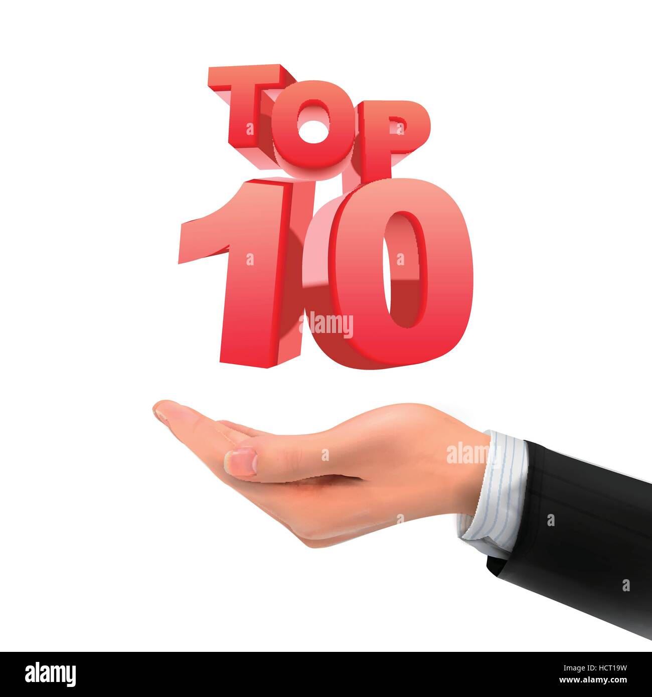 3d hand holding top 10 words over white background Stock Vector Image ...