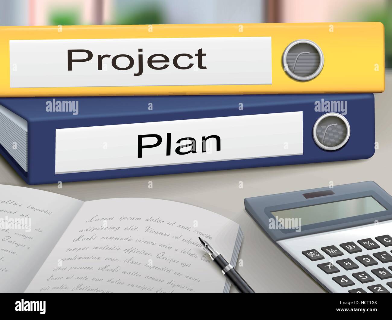 project and plan binders isolated on the office table Stock Vector ...