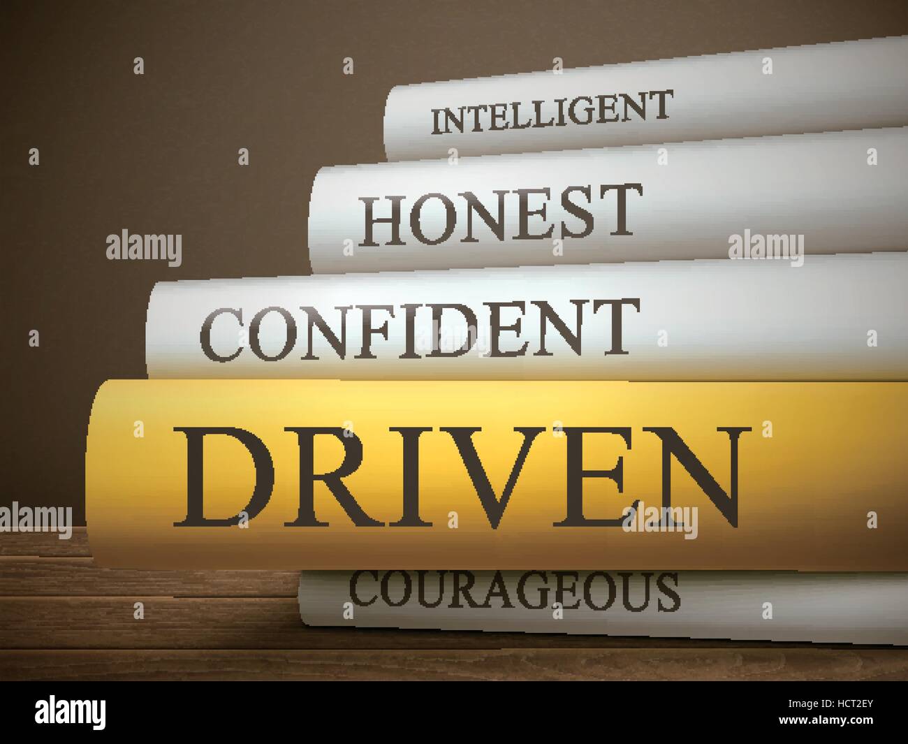 book title of driven isolated on a wooden table over dark background ...