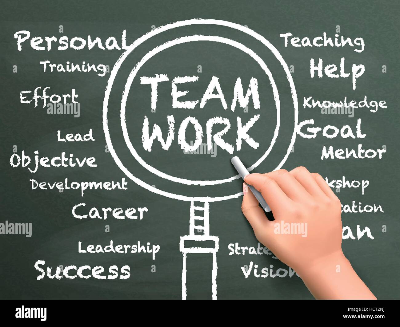 close-up look at teamwork word drawn by hand over chalkboard Stock ...