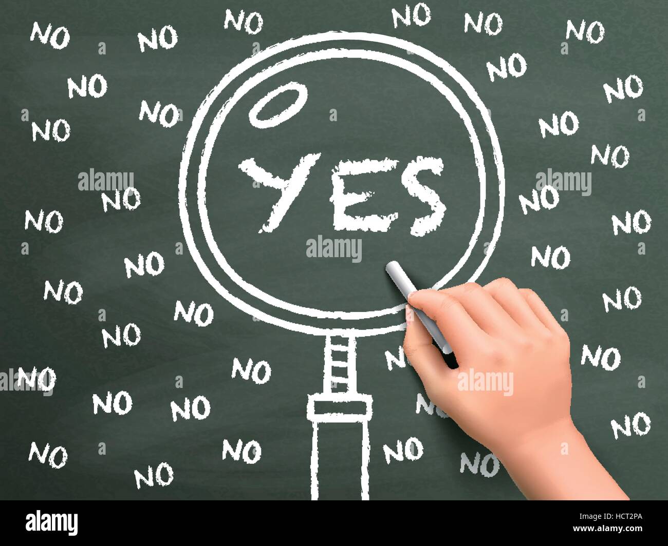 yes word with magnifying glass drawn by hand over chalkboard Stock ...