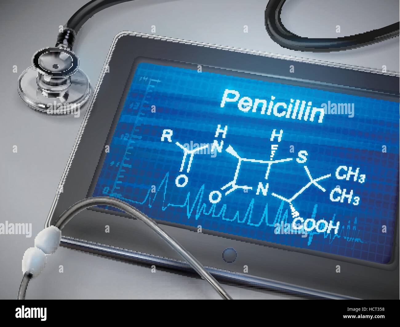 penicillin word displayed on tablet with stethoscope over table Stock ...