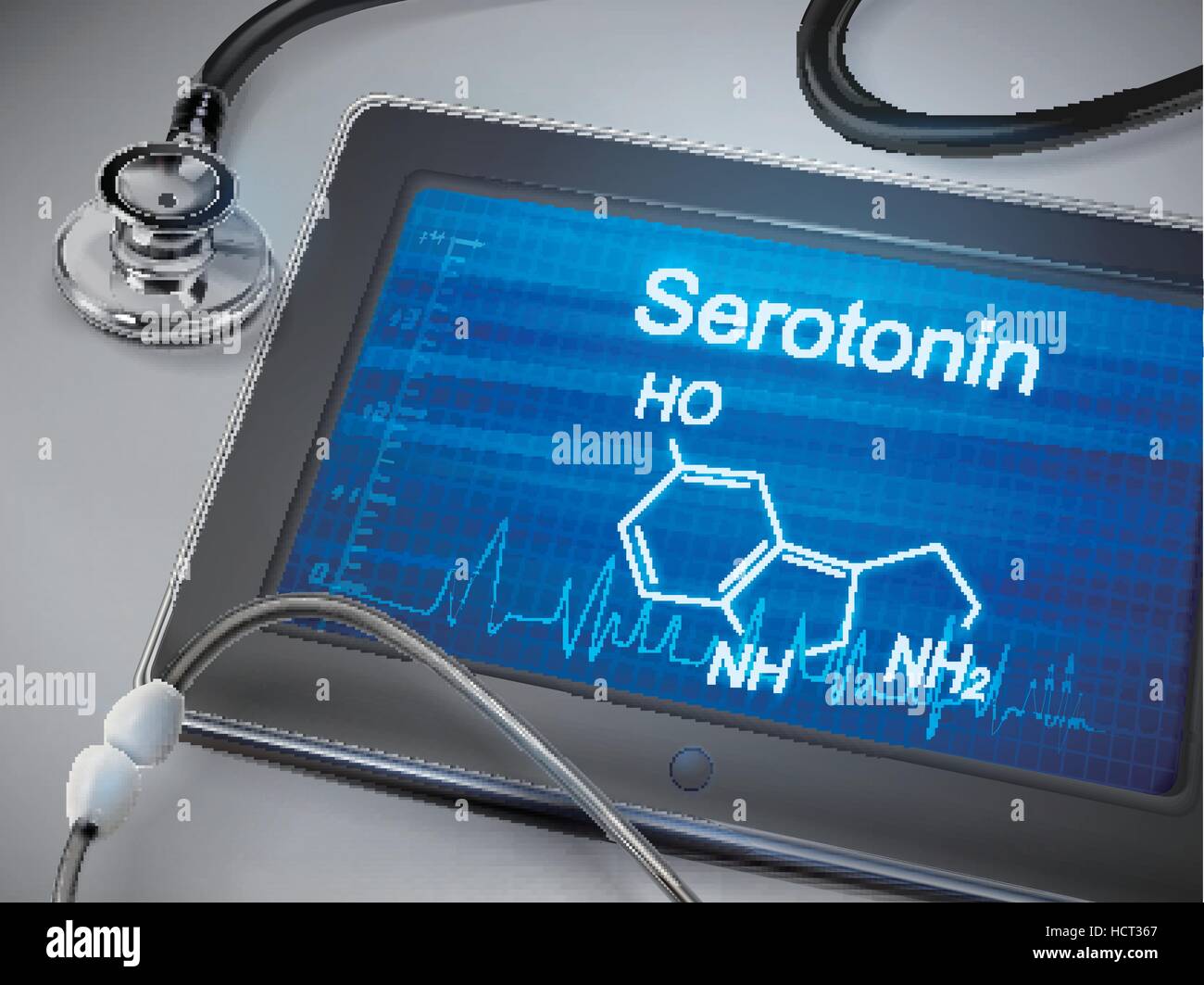 serotonin word displayed on tablet with stethoscope over table Stock ...